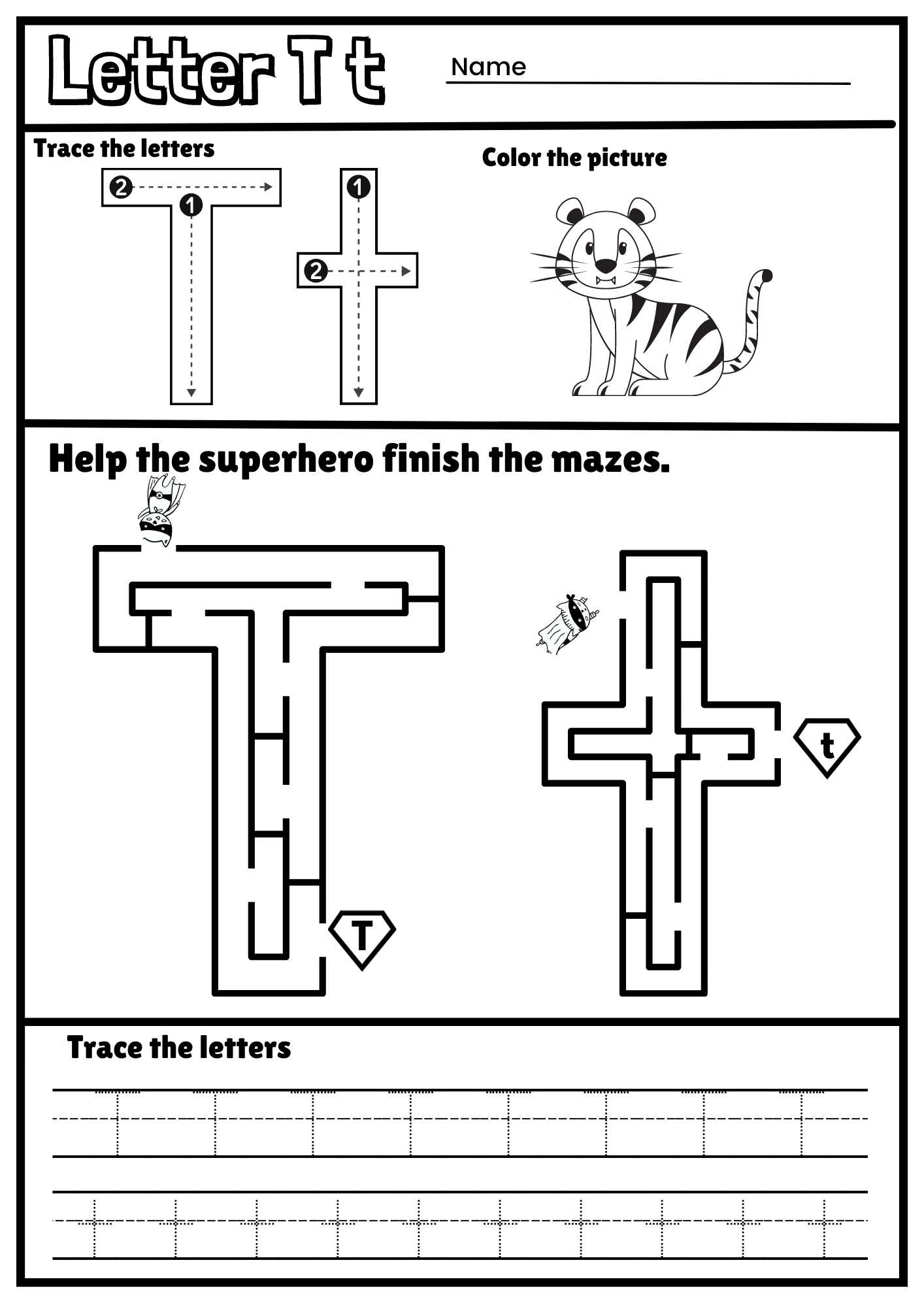 Letter T Alphabet Tracing And Coloring Free Printable PDF - ezpzphonics.com